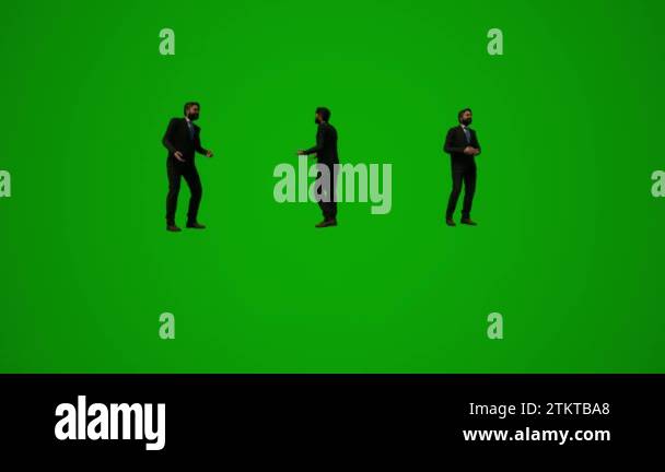 3D marketing man green screen talking and explaining several different ...