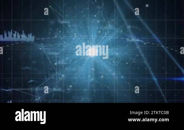 Animation of lens flare over connected dots and mathematical equations ...