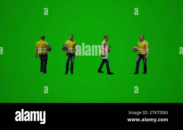 3D several architects and construction workers green screen walking and ...