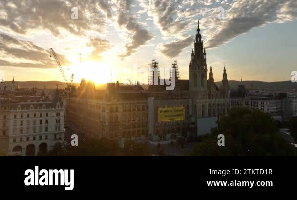Vienna City Hall. Aerial view of Rathusplatz. Top of Rathaus in ...