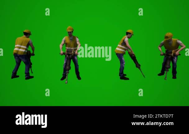 3D several architects and construction workers green screen walking and ...