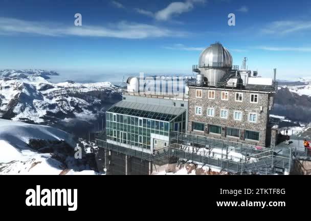 Aerial panorama view of the Sphinx Observatory on Jungfraujoch - Top of Europe, one of the ...