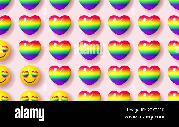 Stop motion animation for Pride Month. Rainbow hearts and funny smiles ...