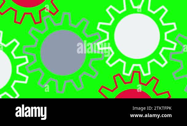 Gray, red and white gears rotating on green background. 4K resolution ...