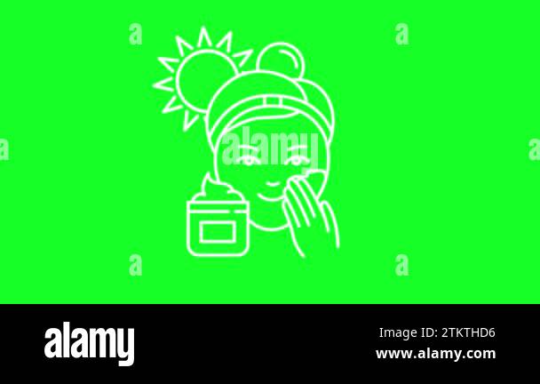 Animated day cream white line icon. Apply to face. Daytime product ...