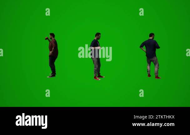 3D young white man green screen drinking and walking and other ...