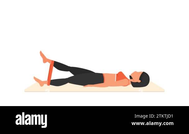 Leg lifts with resistance band exercise tutorial. Female workout on mat ...
