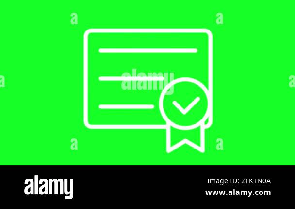 Animated diploma white line icon. Graduation document. Certificate. Loop HD video with chroma ...