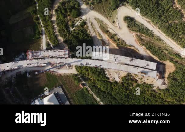 Highway bridge under construction. Aerial view of nes road. Freeway ...
