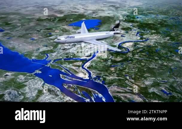 4k airplane model 3d render, flying map with airbus plane of computer ...