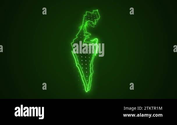 Neon Green Israel Map Borders Outline Loop Background. Neon Green ...