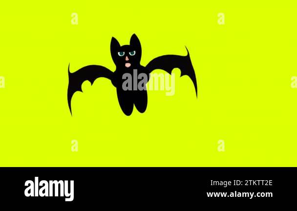 Halloween bat Flying Animation on Green screen. Cute cartoon bat flying ...
