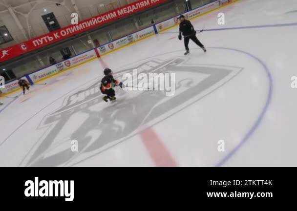 ALMATY, KAZAKHSTAN - AUGUST 15 2023: Hockey players take center stage ...