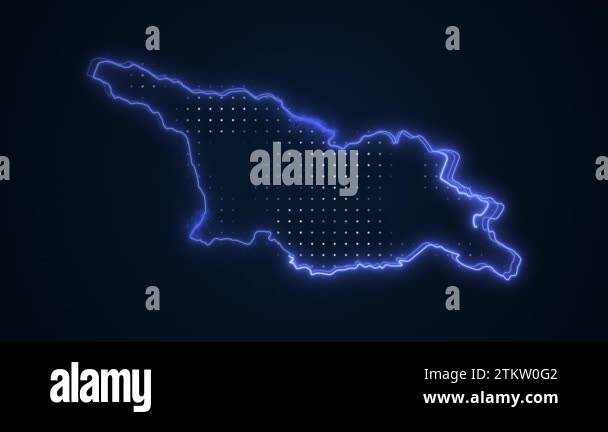Neon Blue Georgia Map Borders Outline Loop Background. Neon Blue ...