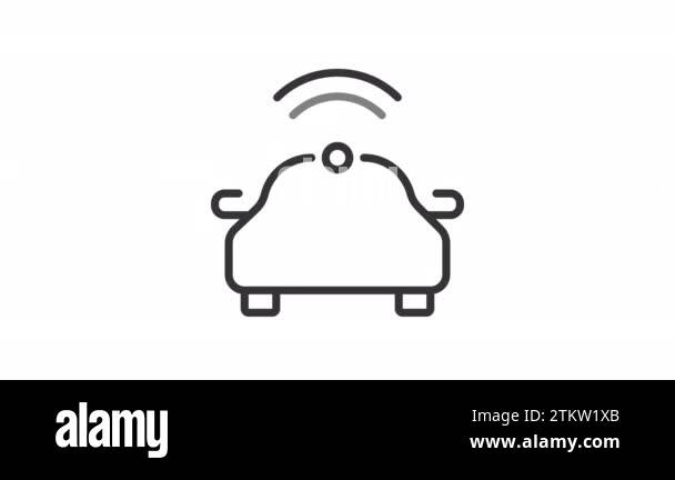 Animated smart auto linear icon. Wireless connection to car. Internet ...