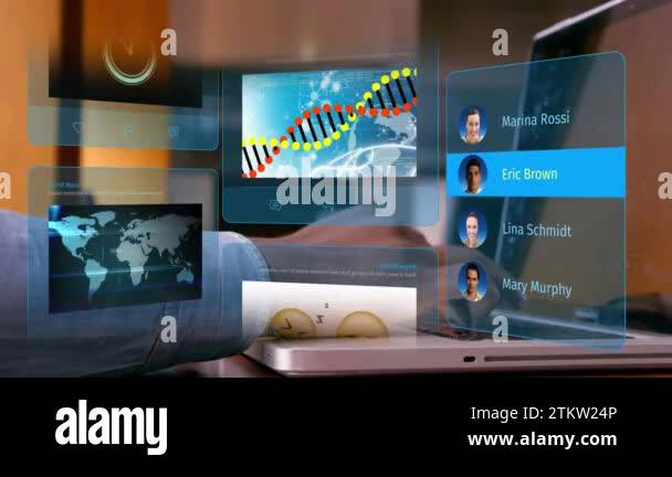 Animation of social media posts and people profiles over hands using ...