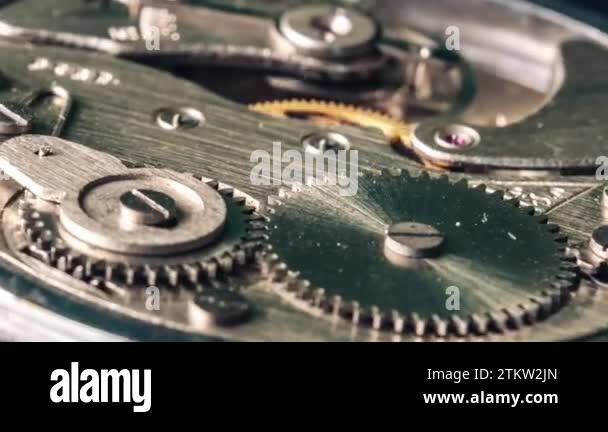 Timelapse of mechanism of vintage stopwatch with rotation close-up ...