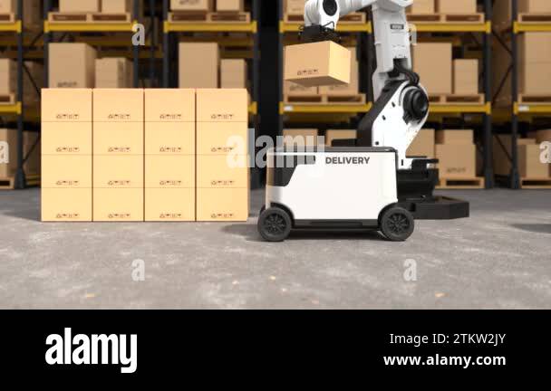 The Robot arm picks up the box Autonomous, The robot is delivering the goods, Autonomous ...