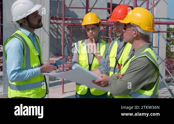 Team group of contractor and architect with foreman explaining about ...