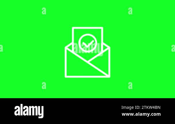 Animated accept mail white line icon. Receive verification paper. Loop ...