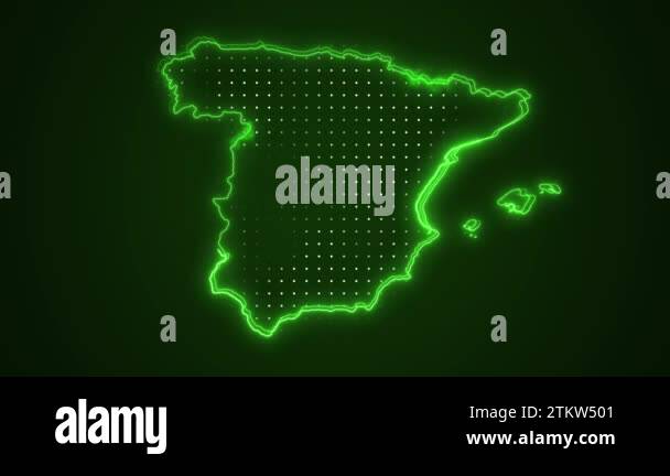 Neon Green Spain Map Borders Outline Loop Background. Neon Green ...