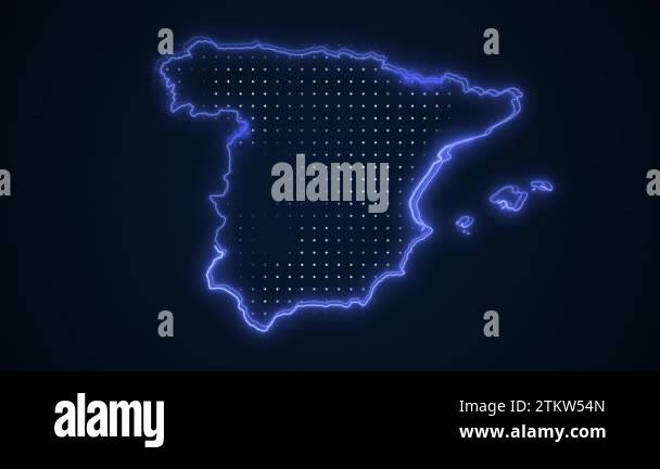 Neon Blue Spain Map Borders Outline Loop Background. Neon Blue Colored ...