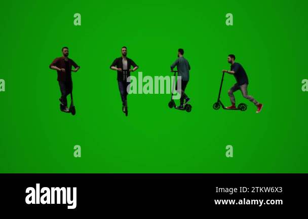 3D young white man green screen drinking and walking and other ...