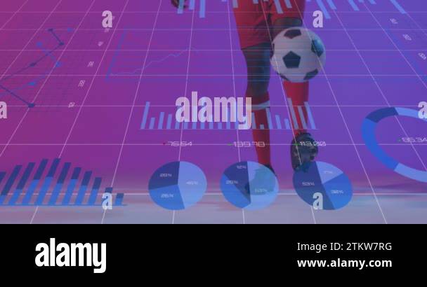Animation of charts and data processing over legs of african american ...