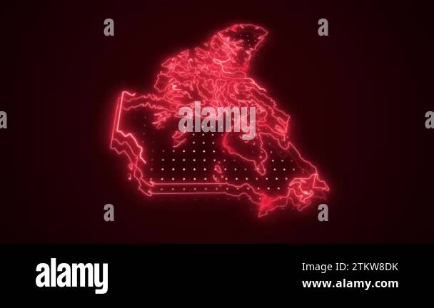 Neon Red Canada Map Borders Outline Loop Background. Neon Red Colored ...