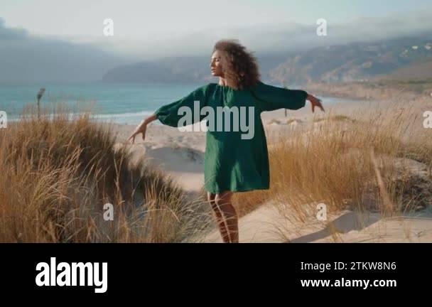 Artistic african american woman dancer performing sensual dance ...