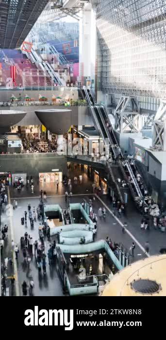 Vertical timelapse of crowd traveler people walk in train station ...
