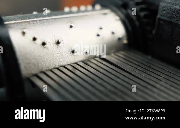 Music box mechanism. Revolving cylinder of musical box with cogs ...