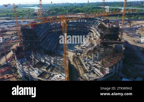 Huge construction site of football arena with special building ...