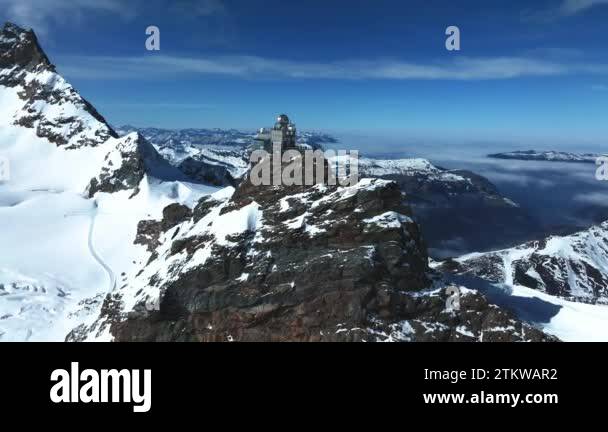 Aerial panorama view of the Sphinx Observatory on Jungfraujoch - Top of ...