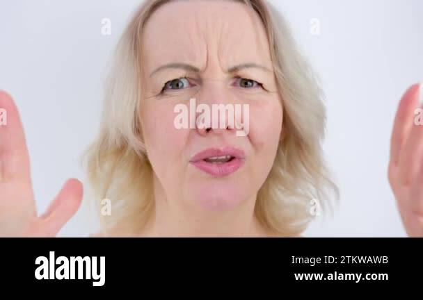 angry dissatisfied angry woman showing hands go away shrugging off ...