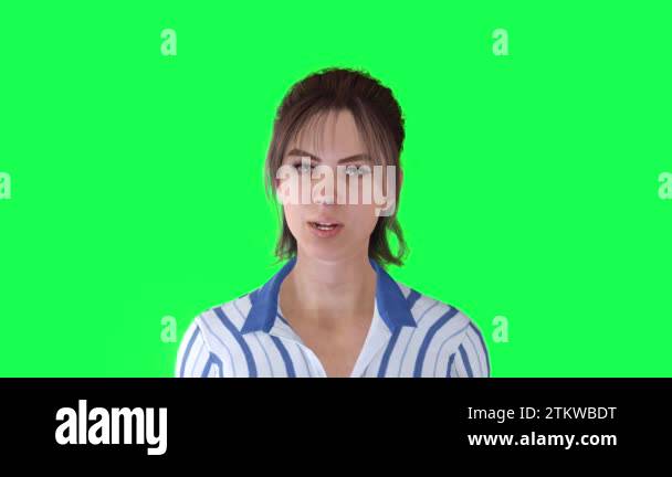 3D attractive female news anchor on green screen talking on the street ...