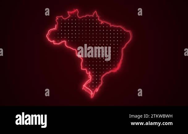 Neon Red Brazil Map Borders Outline Loop Background. Neon Red Colored ...