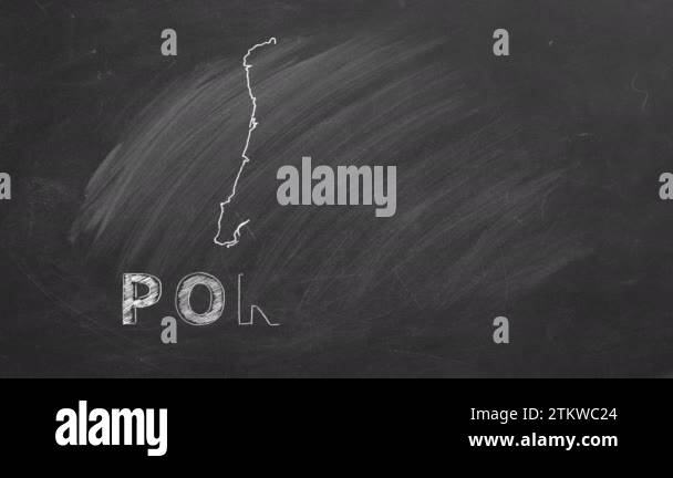 Map of Portugal with name and flag inside drawn in chalk on a ...