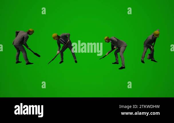 3D several different municipal contractors green screen walking and ...