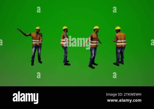African workers green screen talking to employer with four different ...