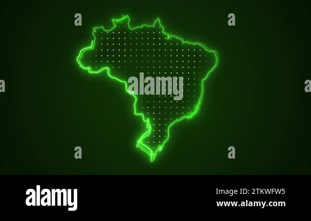 Neon Green Brazil Map Borders Outline Loop Background. Neon Green ...