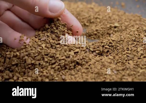 Female Hand Touches with Fingers the Granules of Loose Instant Coffee ...