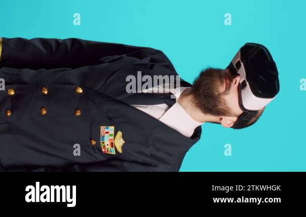 Vertical video: Plane captain using vr glasses interactive vision ...