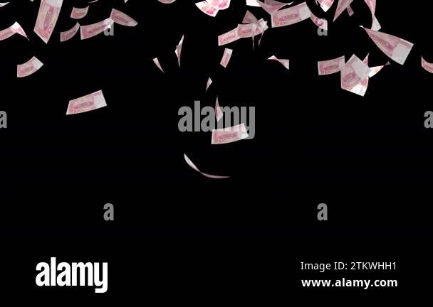 Money rain. Chinese Yuan paper money falling down. Chinese currency ...