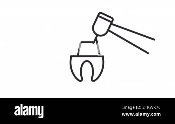 Animated dental crown linear icon. Tooth restoration. Dental procedure ...
