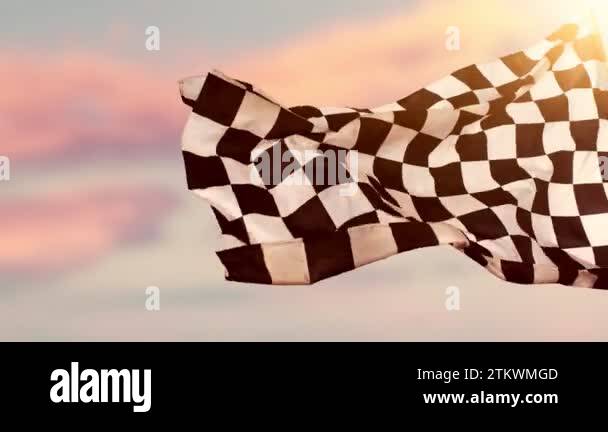 Checkered Race Flag Waving Continuously in the Wind, 1000fps. Racing ...