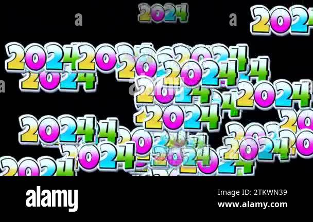 Animation number 2024 full color style with black background Stock ...