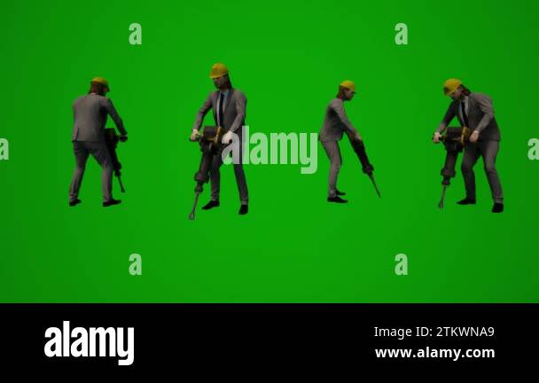 3D several different municipal contractors green screen walking and ...