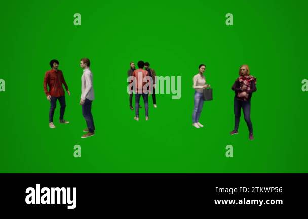 3D several American citizens green screen waiting for the subway to ...