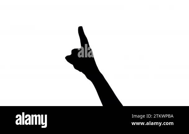 The Hey You hand sign. Silhouette of a woman pointing to the left with ...